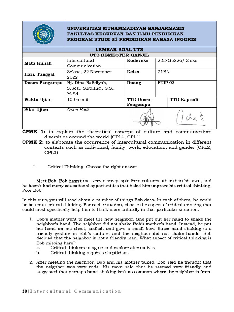 UTS Intercultural Communication | PDF | Critical Thinking | Thought