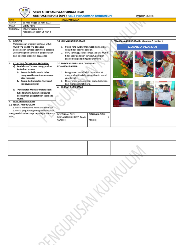 One Page Report Laporan Cup 3 2022 Pdf