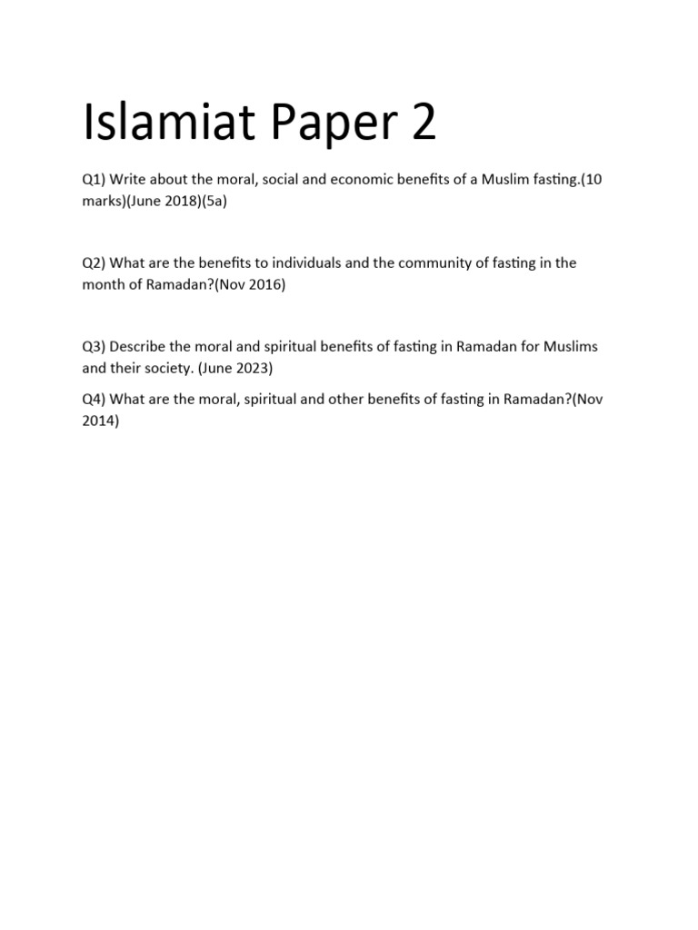 Islamiat Paper 2 Model Answers On Benefits of Fasting | PDF | Politics ...