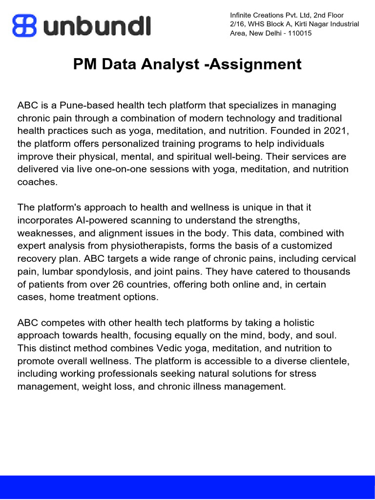 PM Data Analyst Assignment - Unbundl | PDF | Meditation | Artificial Intelligence
