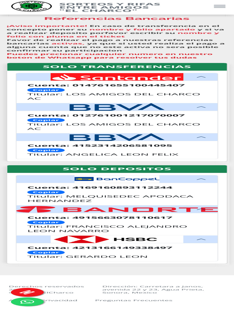 Sorteos el Charco Referencias Bancarias | PDF