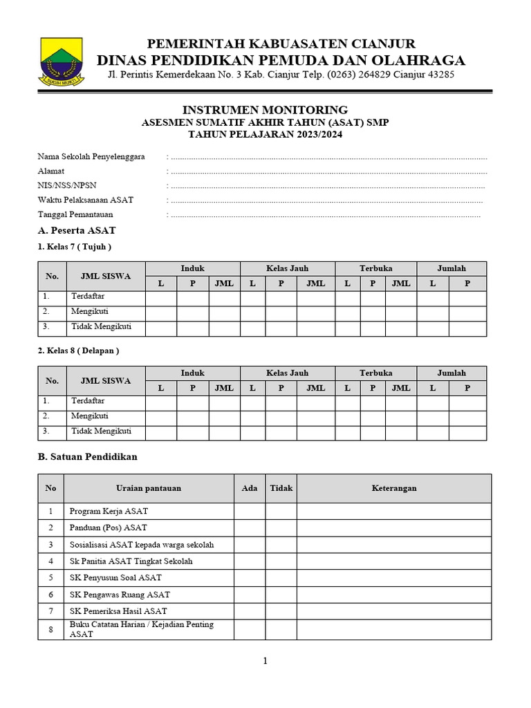 Instrumen Monev Asat 2024 | PDF