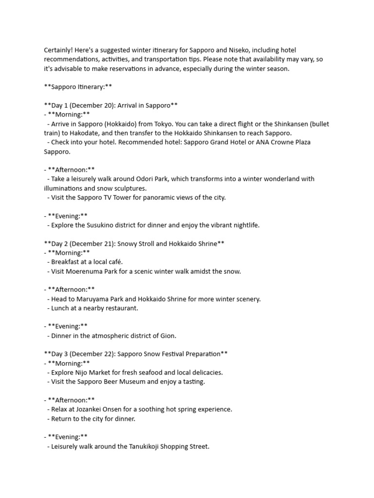 sapporo-niseko_plan | Download Free PDF | Snow