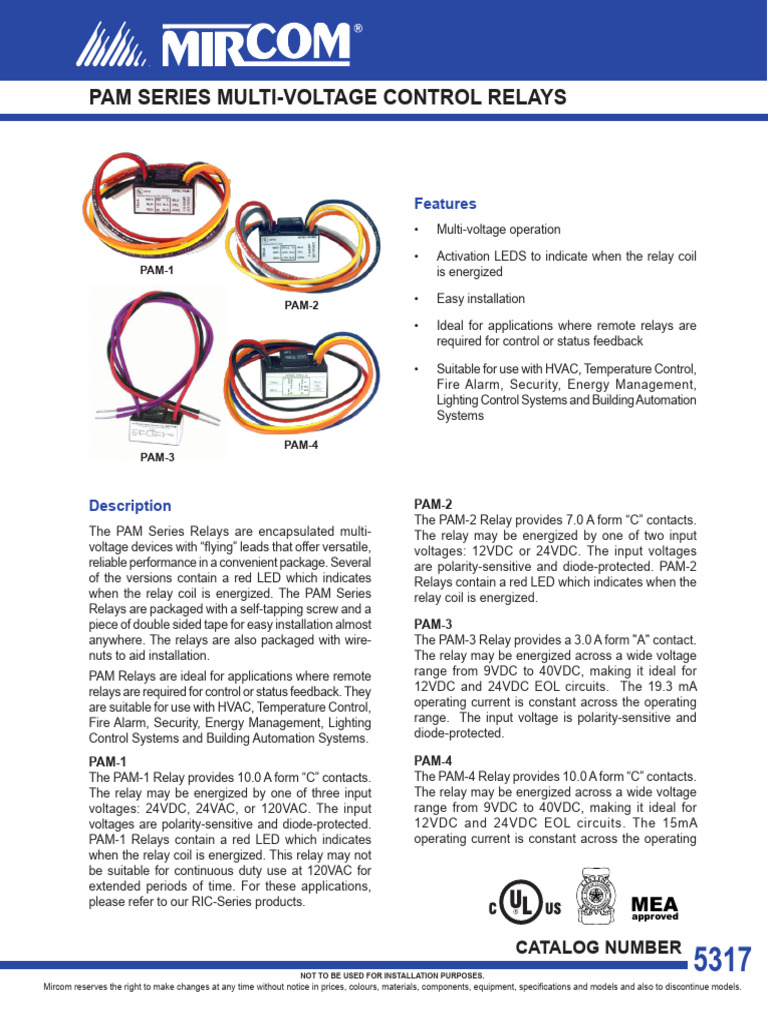 Mircom Pam Multi Voltage Relay | PDF | Relay | Electrical Components