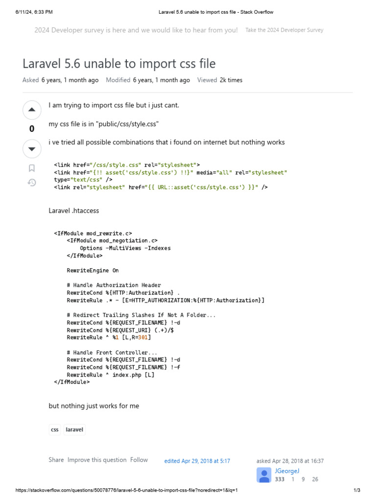 Laravel 5.6 Unable To Import Css File - Stack Overflow | PDF ... Laravel 5.6 Unable To Import Css File - Stack Overflow | PDF ...