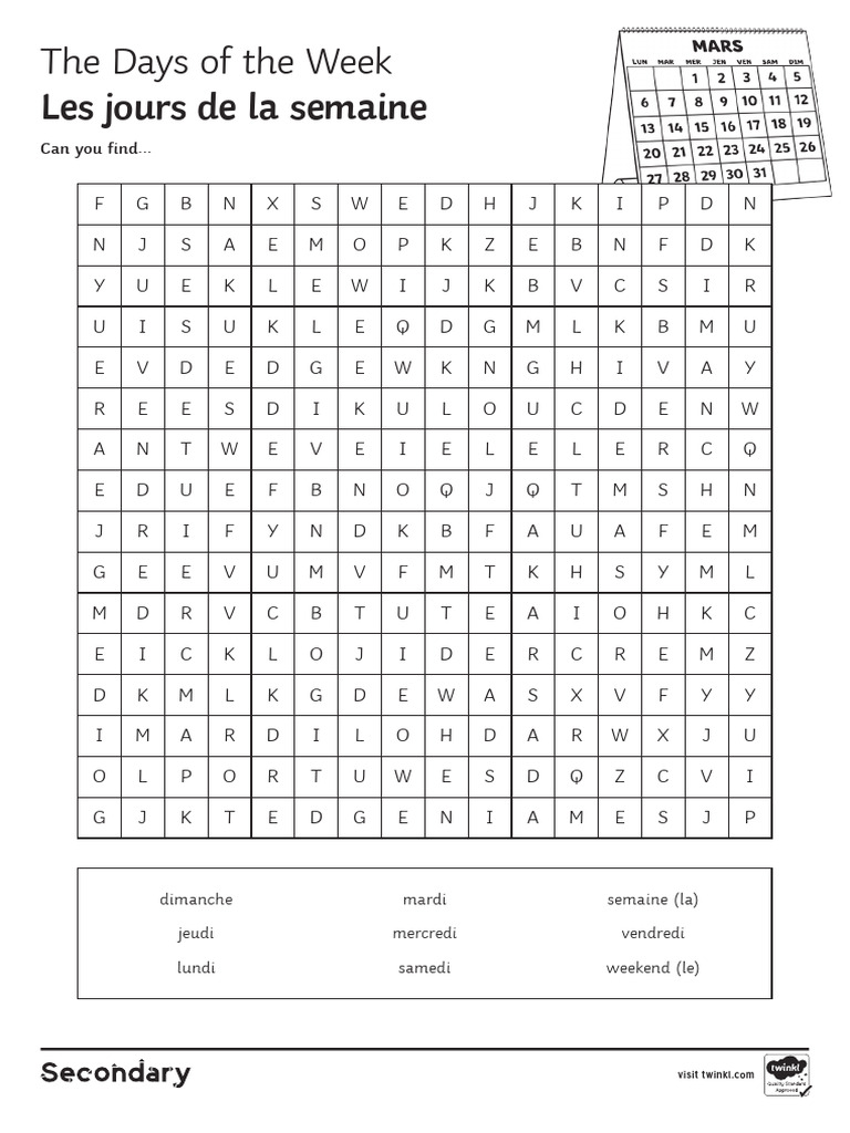 The Days of the Week Word Search | PDF