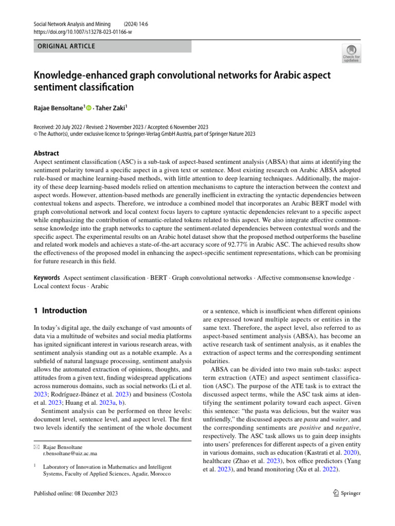 Knowledge Enhanced Graph Convolutional Networks For Arabic Aspect Sentiment Classification | PDF ...