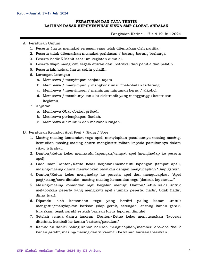 Tatib Latihan LDKS SMP Global Andalan Tahun 2024 | PDF