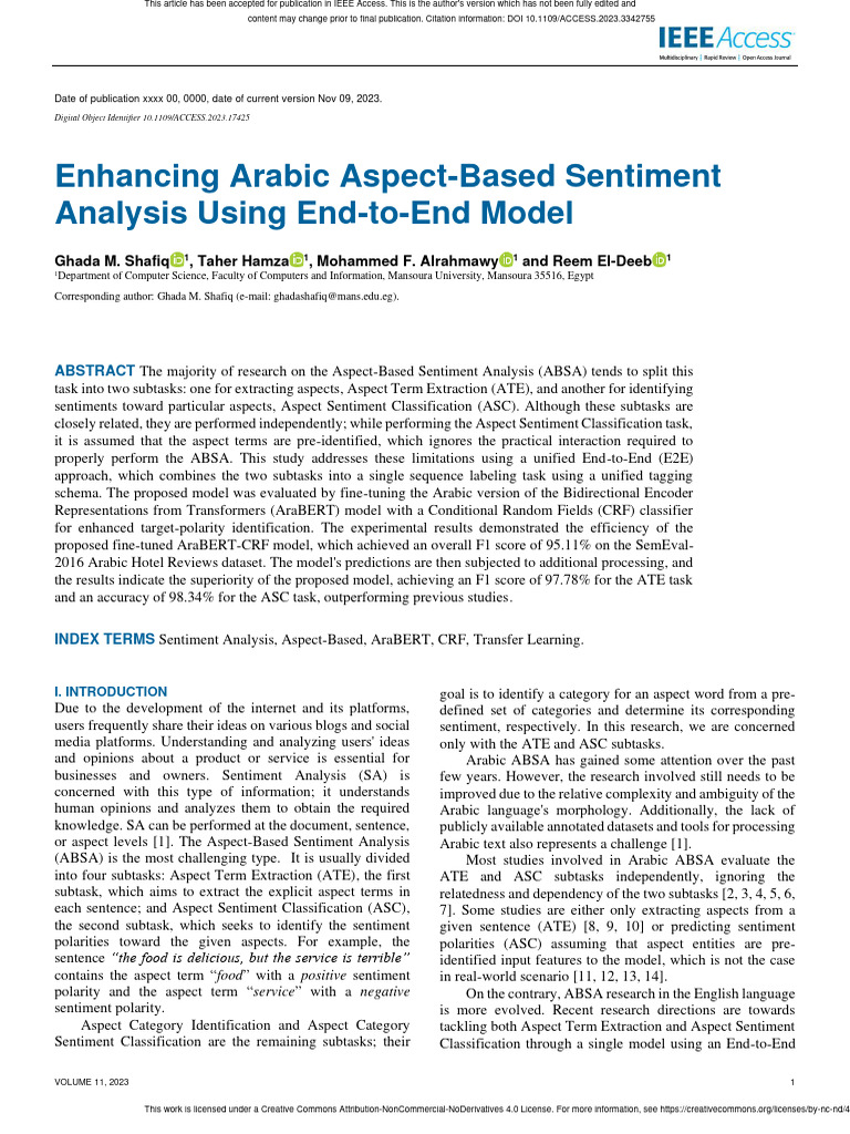 Enhancing Arabic Aspect-Based Sentiment Analysis Using End-to-End Model ... Enhancing Arabic Aspect-Based Sentiment Analysis Using End-to-End Model ...