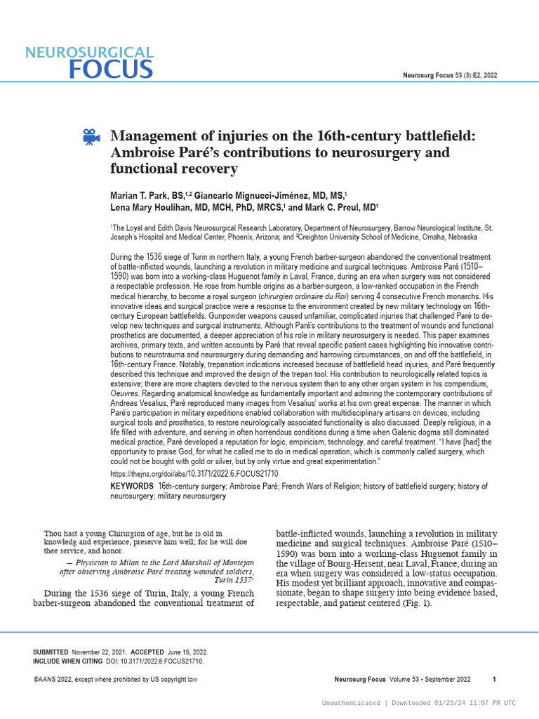 Neurosurg Focus Article Pe2 | PDF | Neurosurgery | Surgery
