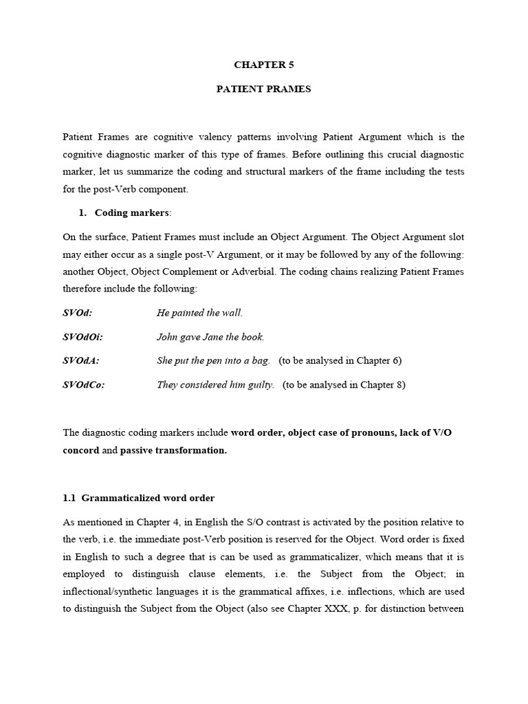 Chapter 5 Patient Frames | PDF | Object (Grammar) | Verb