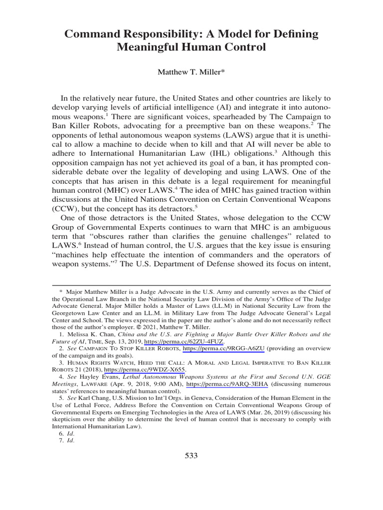 Command Responsibility A Model For Defining Meaningful Human Control - 2 | PDF | Law Of War ...