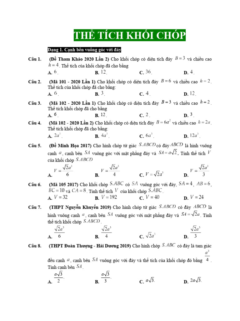THỂ TÍCH KHỐI CHÓP | PDF