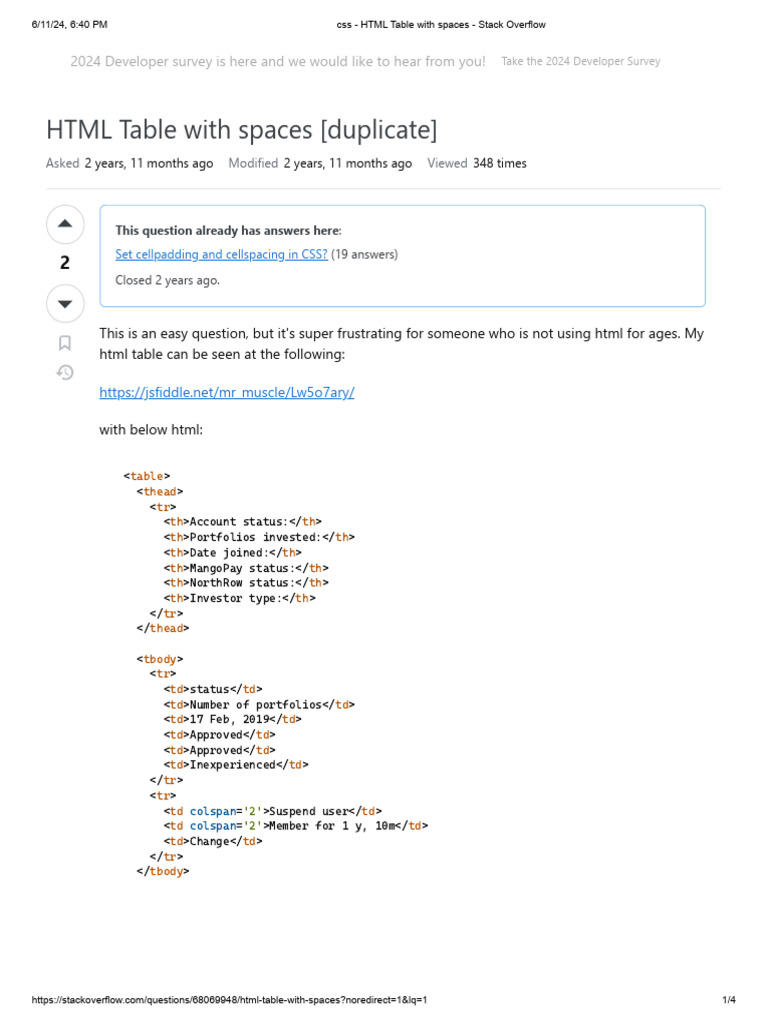 Css - HTML Table With Spaces - Stack Overflow | PDF | Html Element | Html