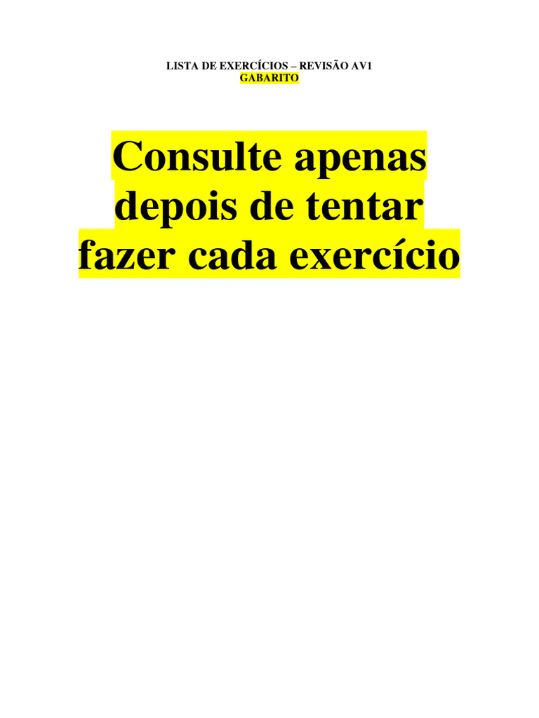 Lista de Exercícios de Revisão AV1 - Gabarito | PDF | Despesa