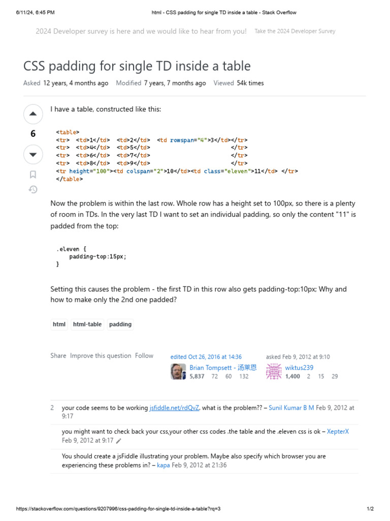 Html Css Padding For Single Td Inside A Table Stack Overflow Pdf Html Software Engineering 0952