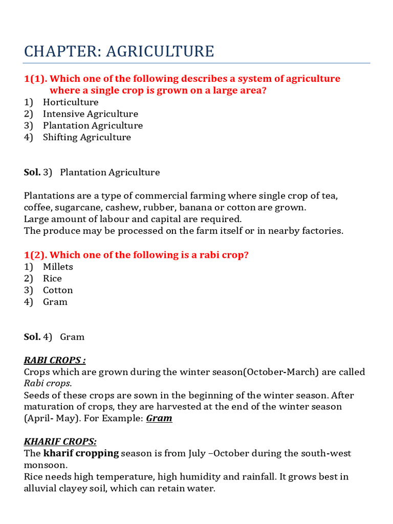 AGRICULTURE | PDF | Agriculture | Rice