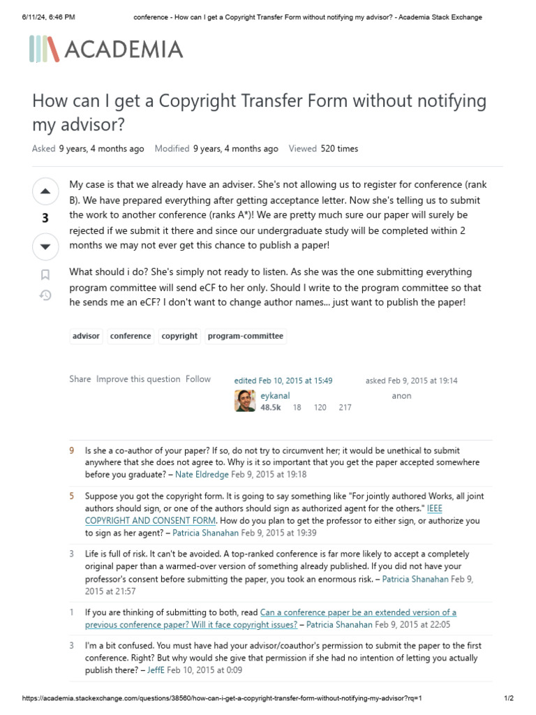 Conference - How Can I Get A Copyright Transfer Form Without Notifying ...