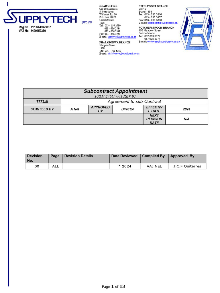 Draft Back-to-Back Contract Between Supplytech and Ndalo Engineering ...