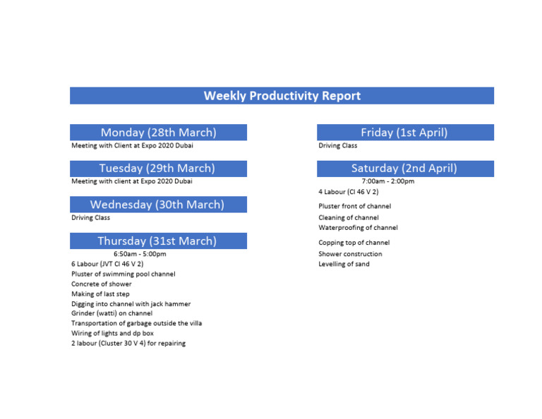 Weekly Productivity Overview | PDF