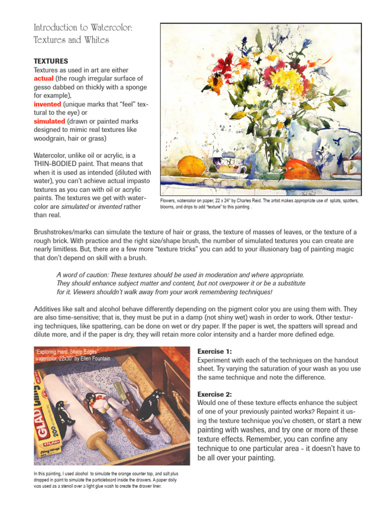 Intro To Watercolor-Textures Whites | PDF | Watercolor Painting | Paintings