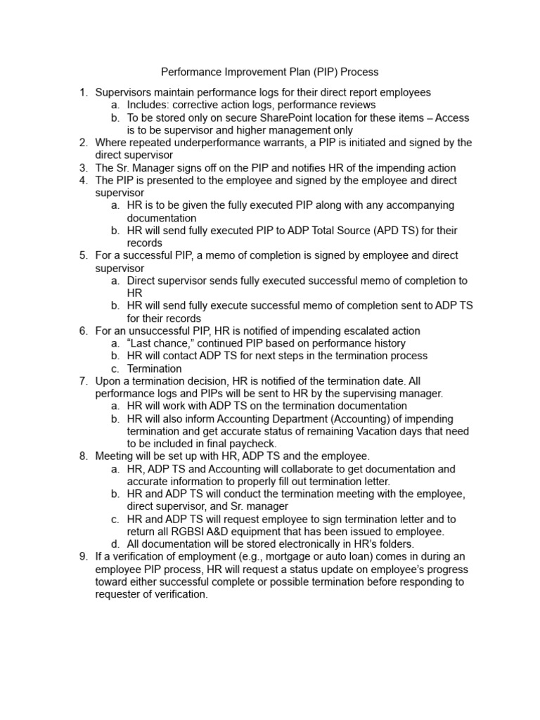 PIP Process - DRAFT | PDF | Employment | Business