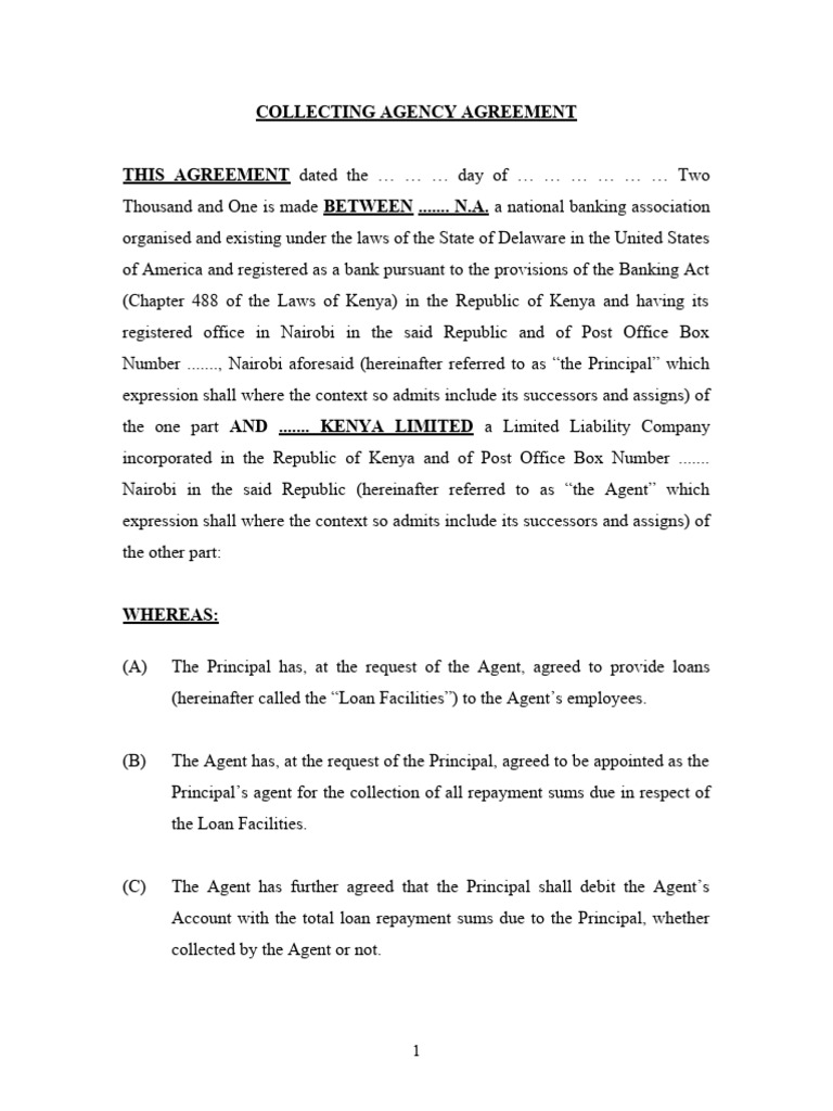 collecting agency agreement | PDF | Indemnity | Guarantee