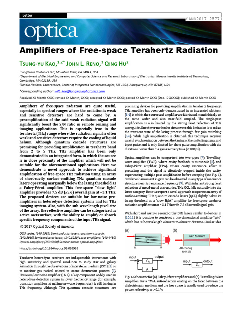 Amplifiers of Free-Space Terahertz Radiation | Download Free PDF | Laser | Terahertz Radiation
