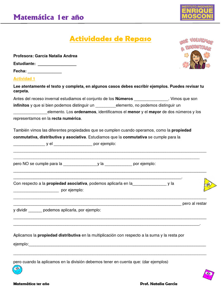 Matemática 1° Año. Repaso Primera Etapa | PDF | Multiplicación ...