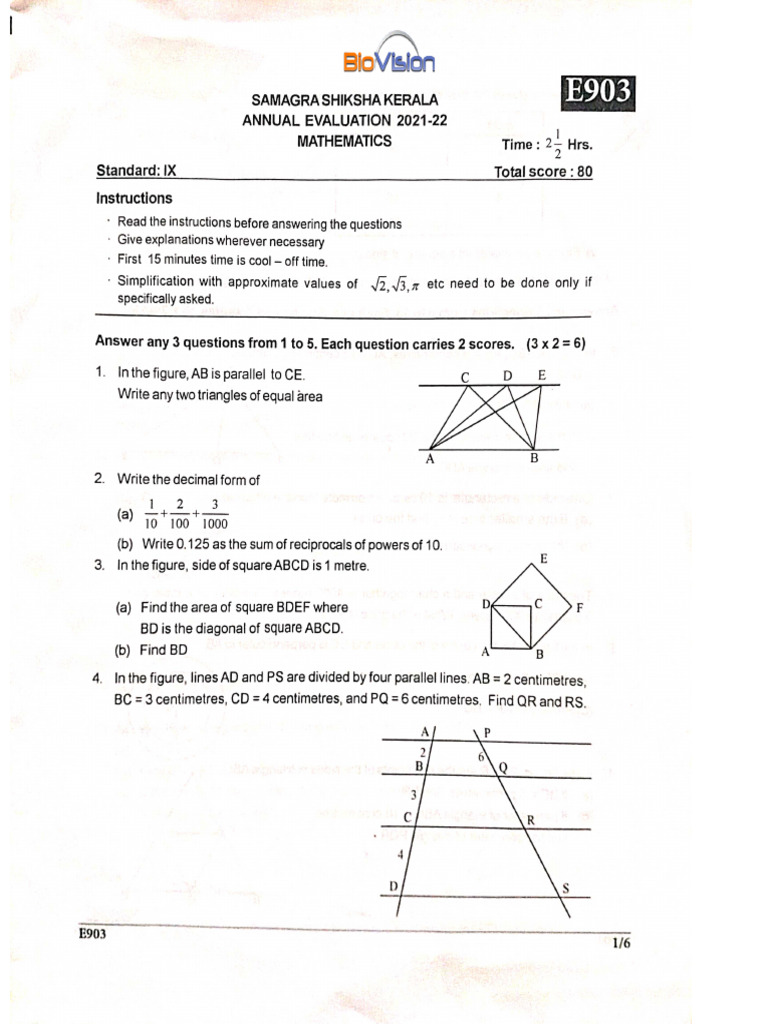 Bio-Vision - STD 9QP em Maths Annual 2022 | PDF