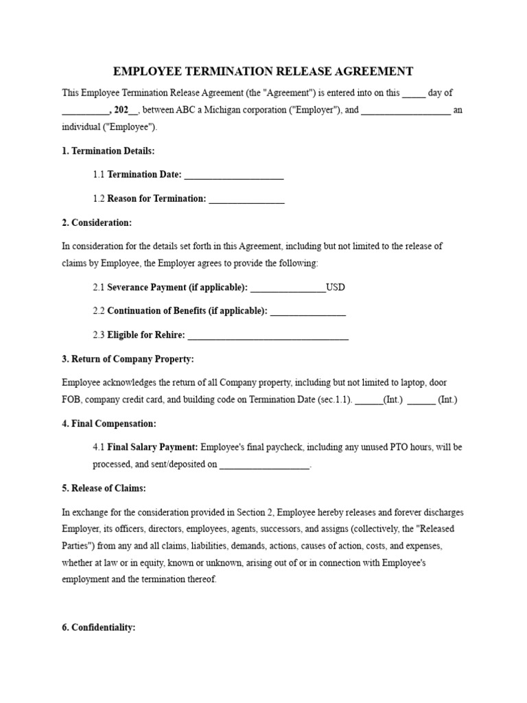 Employee Termination Form - DRAFT | PDF | Employment | Business Law
