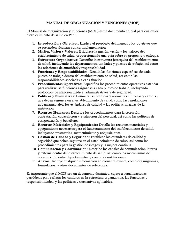 Manual de Organización y Funciones | PDF | Sistema de manejo de calidad | Business