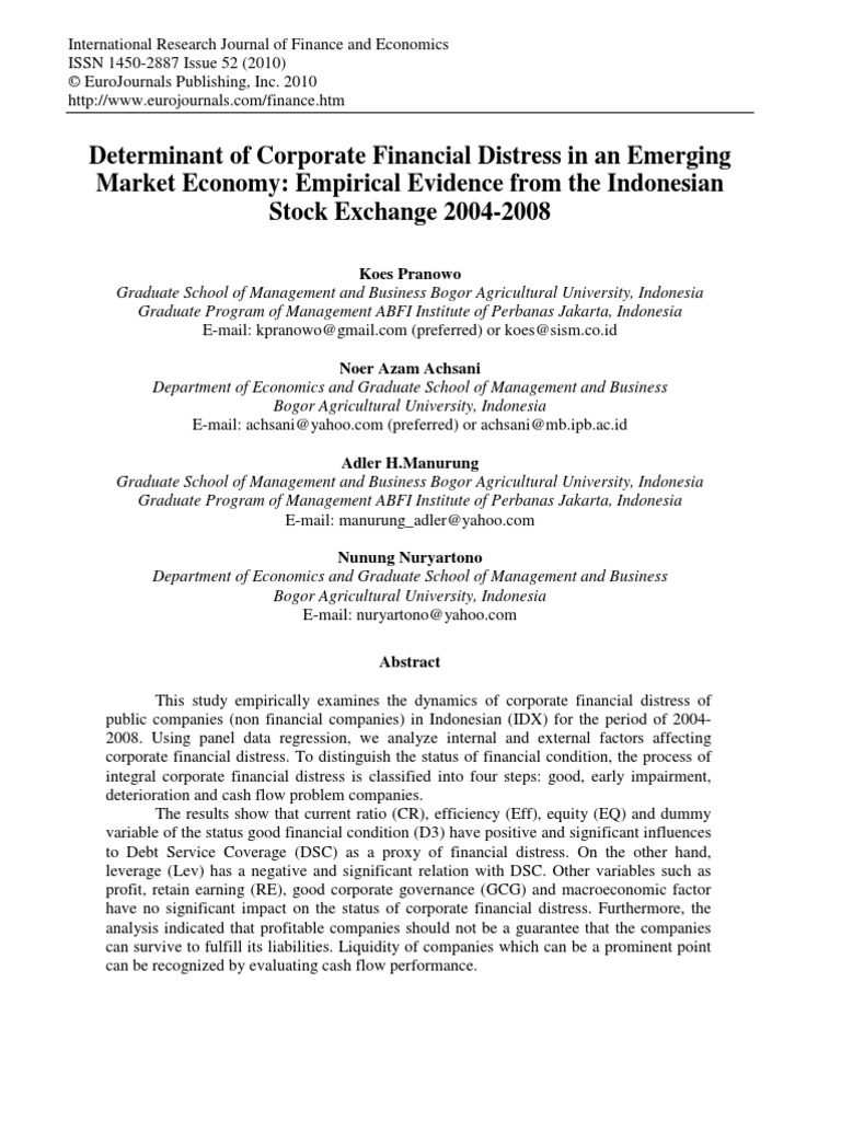 Determinant of Corporate Financial Distress in an Emerging Market ...