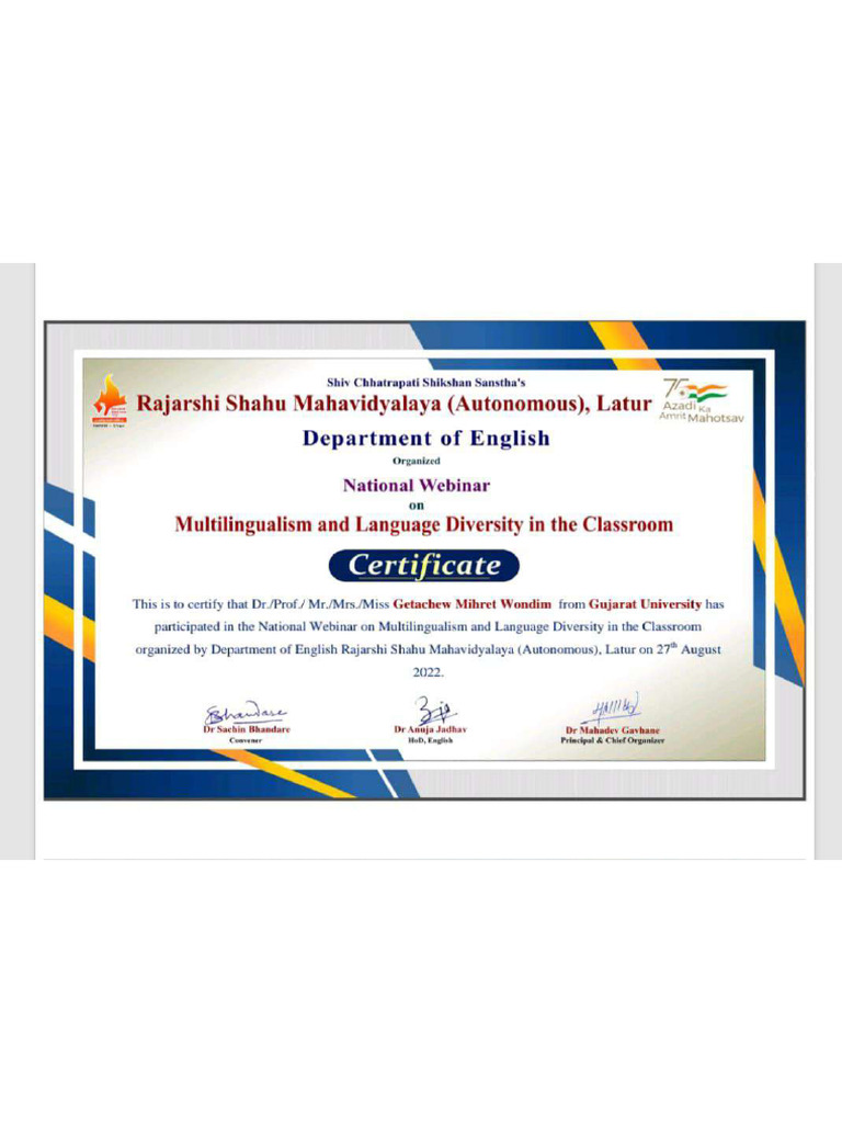 Certificate of Multilingualism & Language Diversity in Classroom | PDF