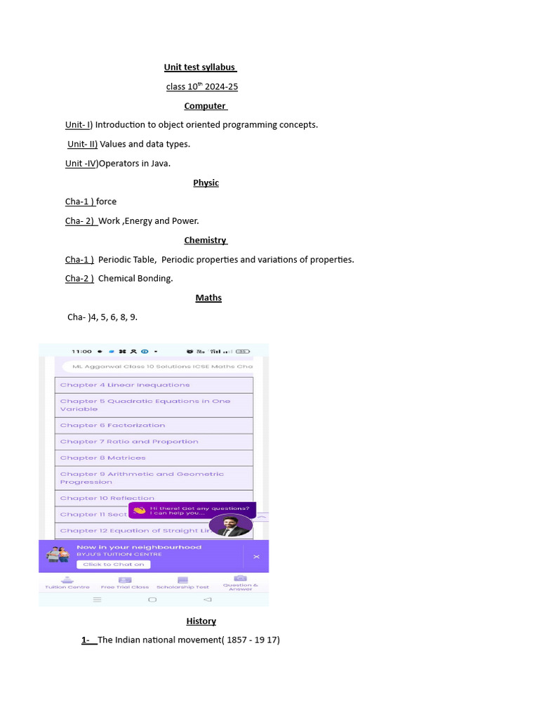 U.T. Syllabus class 10th | PDF