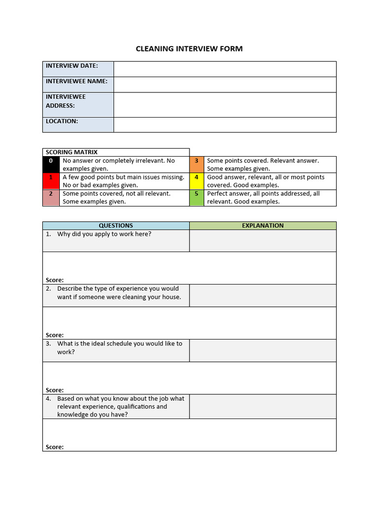 Cleaner Interview Form | Download Free PDF | Knowledge | Experience