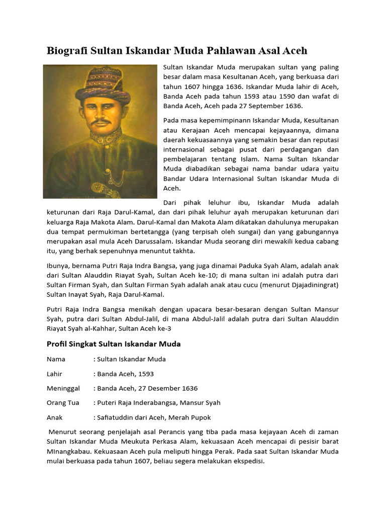 Biografi Sultan Iskandar Muda Aceh | PDF | Sejarah