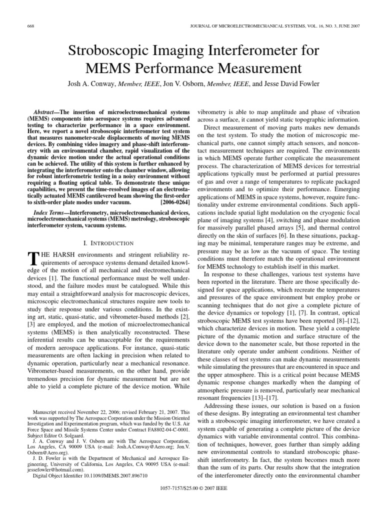 Stroboscopic Imaging Interferometer For MEMS Performance Measurement | PDF | Interferometry | Optics