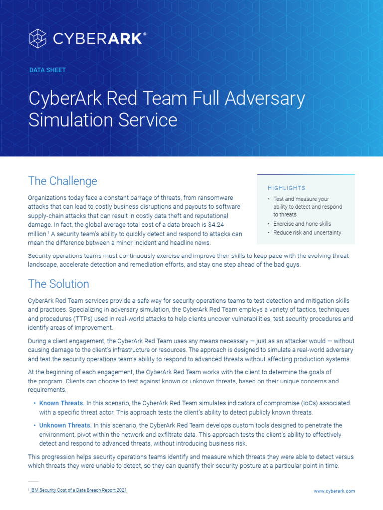 Cyberark Red Team Full Adversary Simulation Service Data Sheet | Download Free PDF | Computer ...