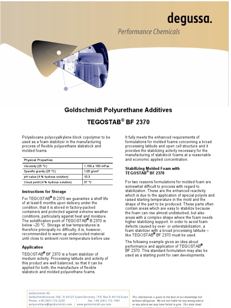 Goldschmidt Polyurethane Additives Tegostab BF 2370 | PDF | Foam ...