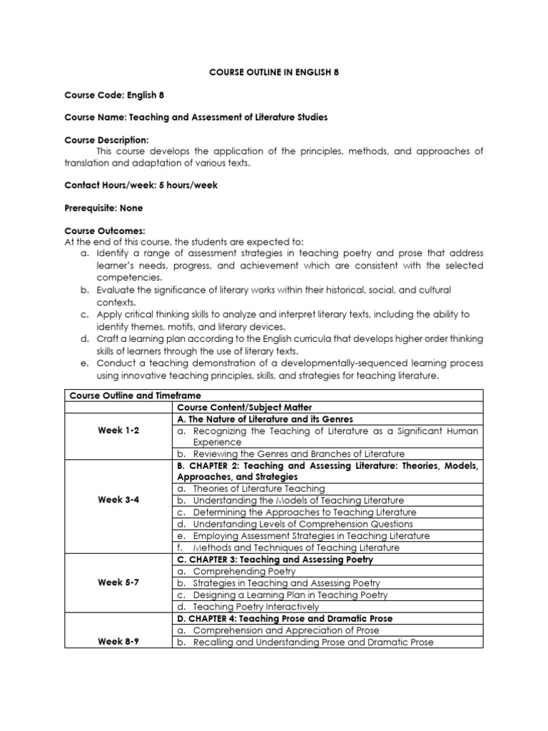 English 8 Literature Teaching Course Outline | PDF | Educational ...