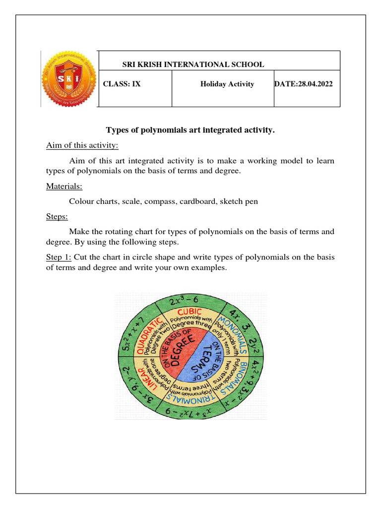 Types of Polynomials Art Integrated Activity.: Sri Krish International ...