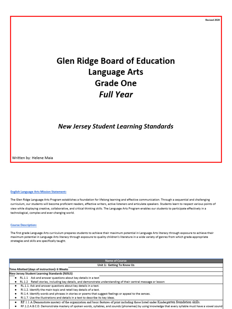 LA - 1st Grade Curriculum | PDF | Phonics | Word