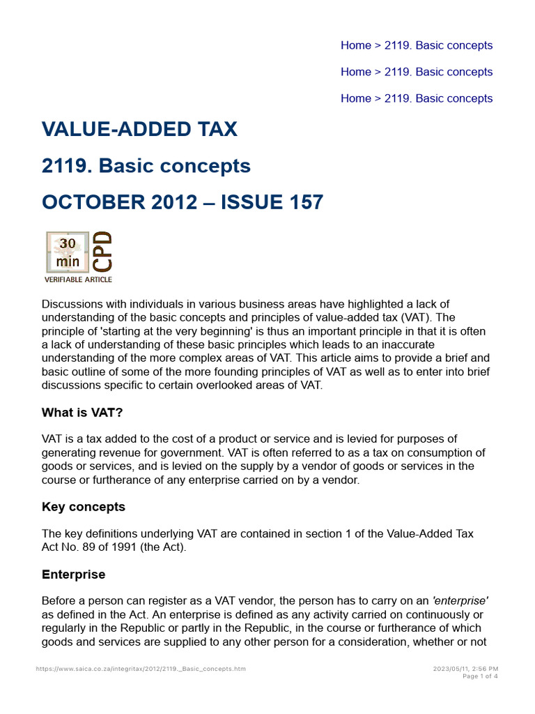 Basic Concepts | PDF | Value Added Tax | Taxes