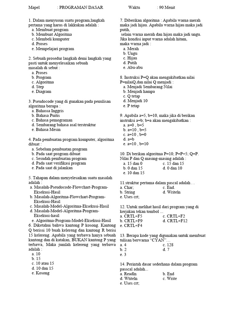 Soal PAT Pemograman Dasarr | PDF
