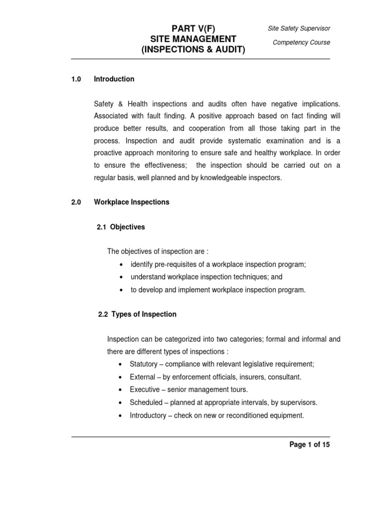 12-Inspection and Audit | PDF | Audit | Occupational Safety And Health