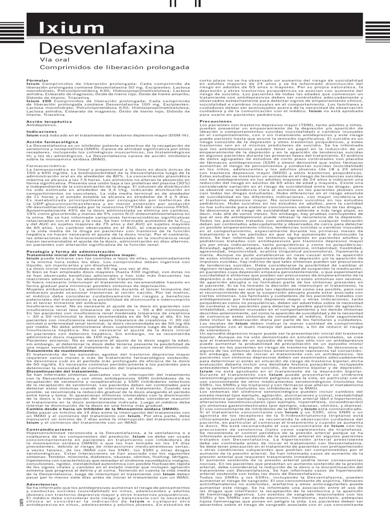 Desvenlafaxina: Ixium | PDF | Trastorno depresivo mayor | Antidepresivo
