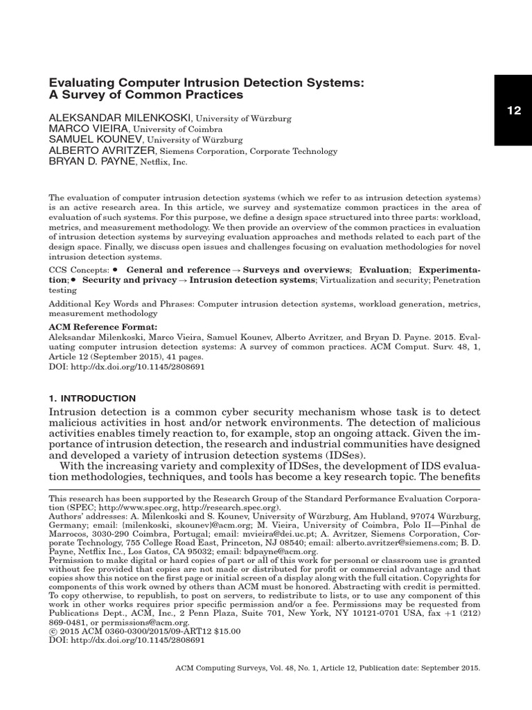 Evaluating Computer Intrusion Detection Systems | PDF | Computer Security | Security
