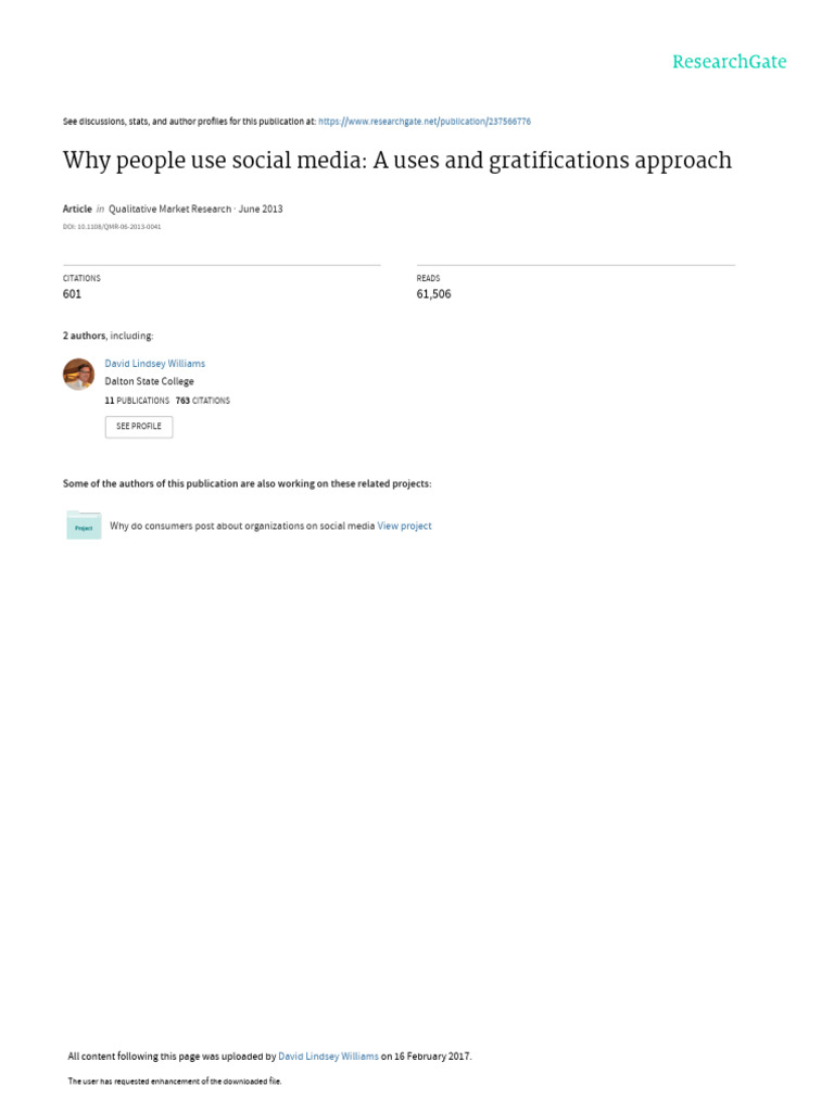 Whiting & Williams (2013) Why People Use Social Media. A Uses and ...