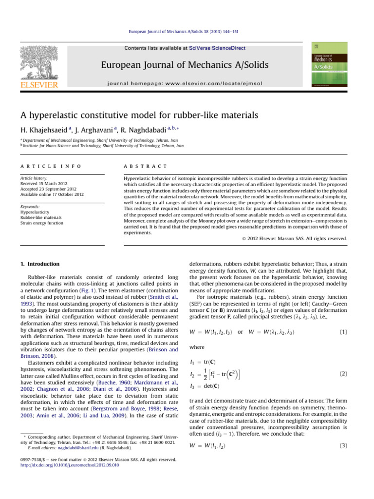 2013-A Hyperelastic Constitutive Model For Rubber-Like Materials | PDF ...